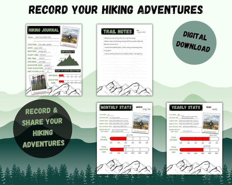 Printable Hiking Journal, Track Daily Hikes & Stats, Share Your ...