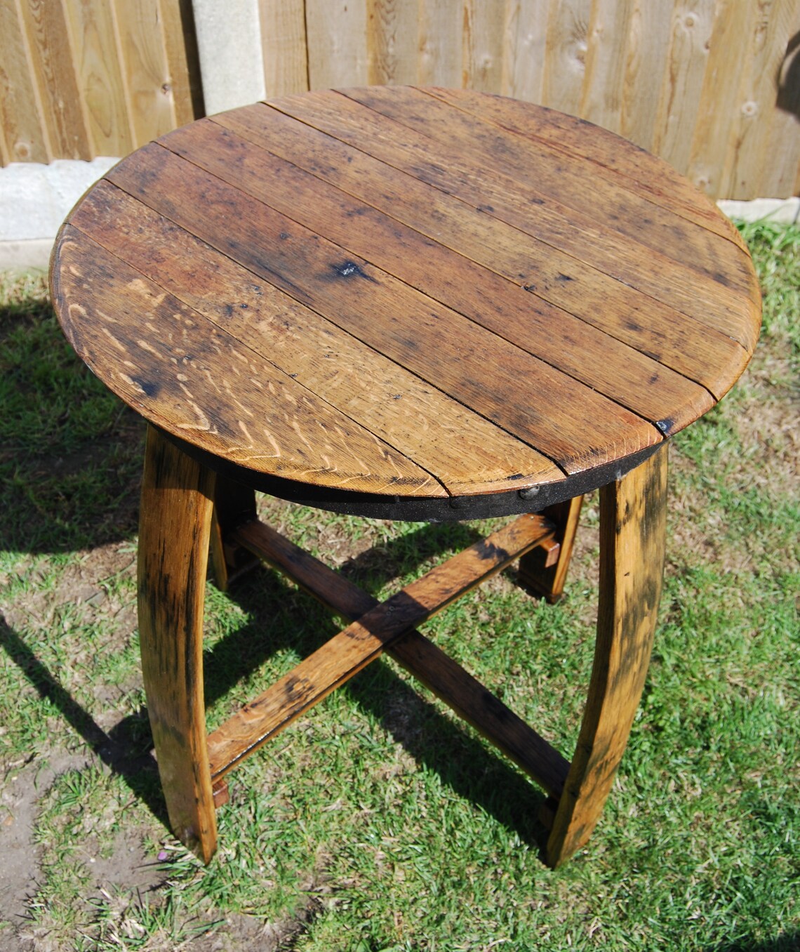 Barrel Stave Patio Table & Two Barrel Stave Benches | Etsy UK