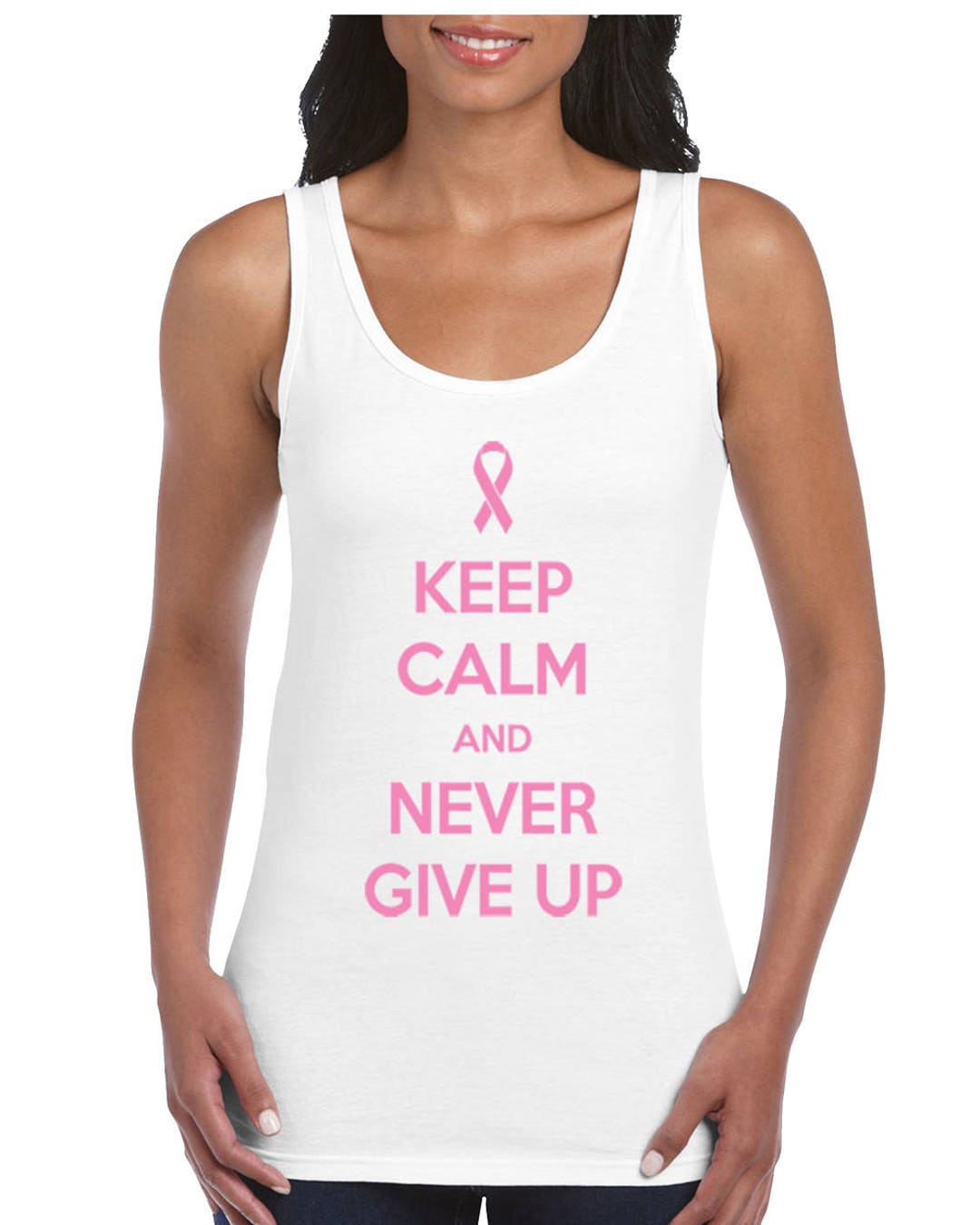 Breast Cancer Awareness Keep Calm and Never Give up Tank Tops for Women ...