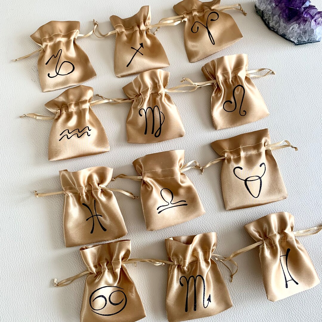 Black Glitter Astro Sign Pouch for Crystals Birthstones - Etsy