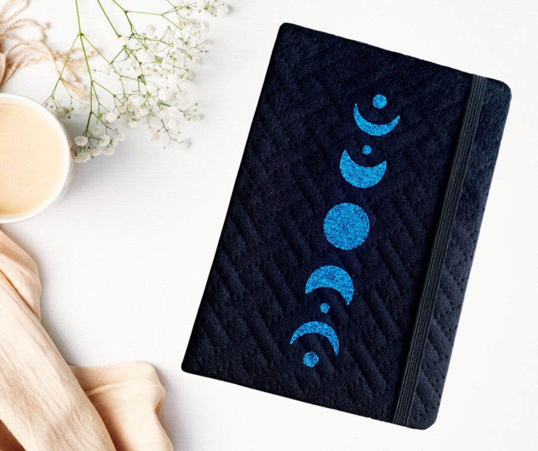 Lunar Phases Velvet Notebook Blue Glitter Black Notebook - Etsy