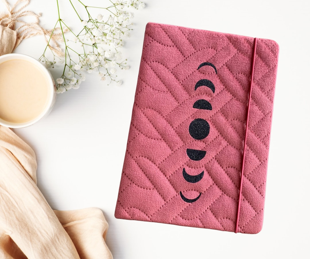Moon Phases Velvet Notebook Old Pink Black Glitter Notebook Stationery ...