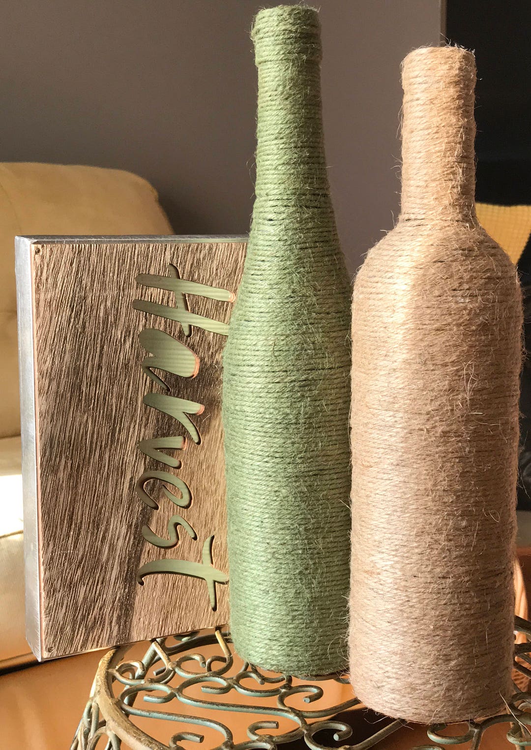 Green and Tan Jute Twine Bottles - Etsy