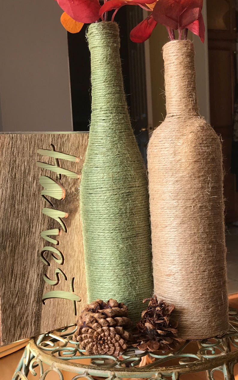 Green and Tan Jute Twine Bottles | Etsy