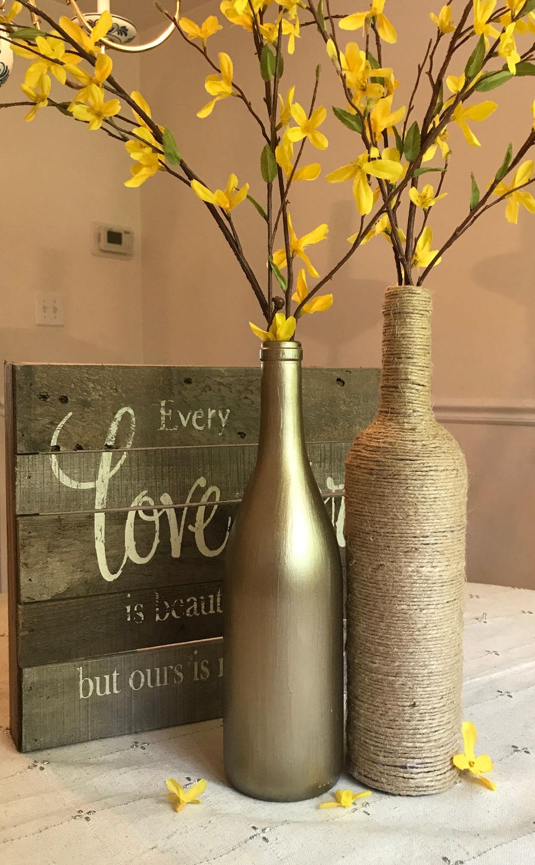 Gold and Twine Embellished Bottles - Etsy