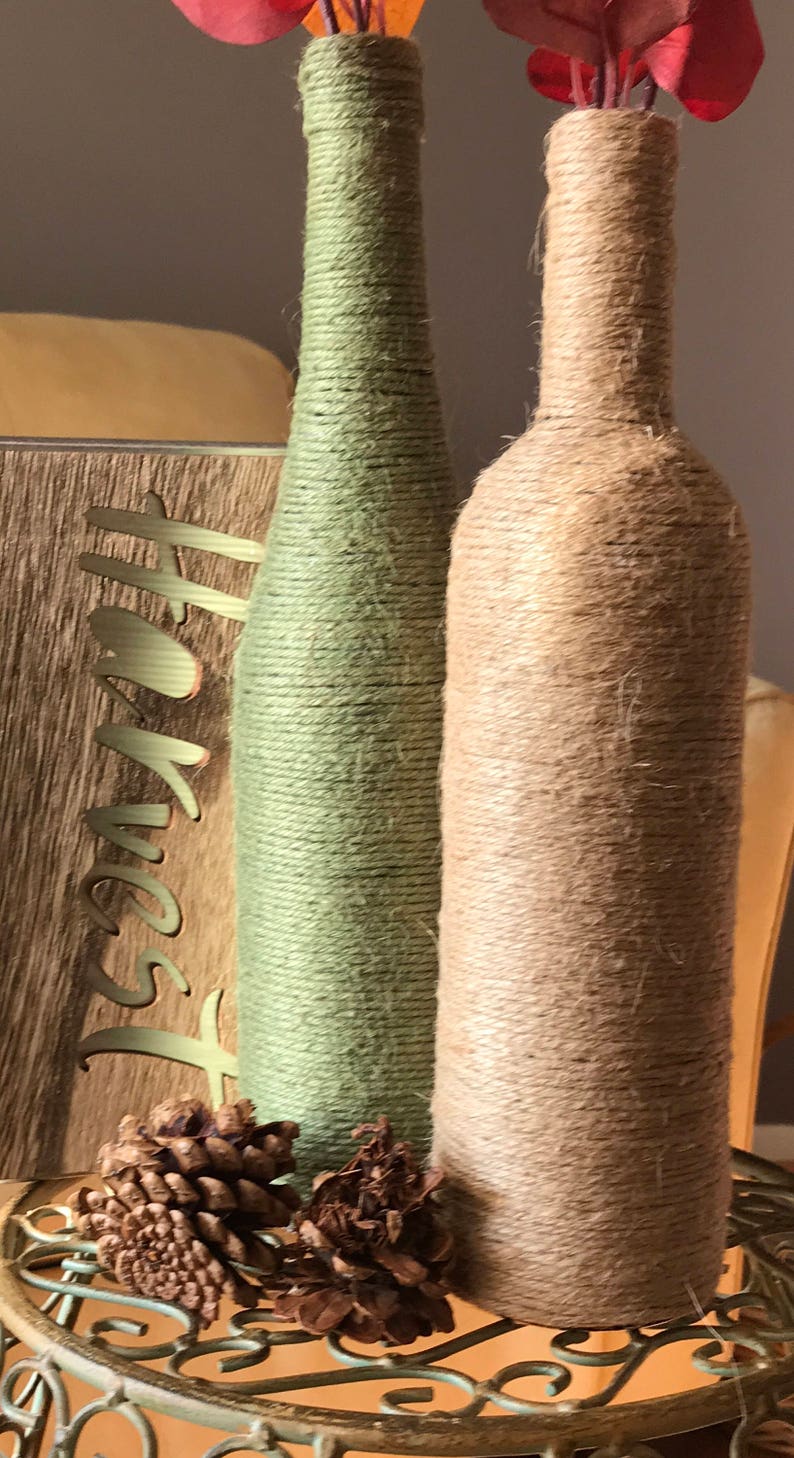 Green and Tan Jute Twine Bottles - Etsy