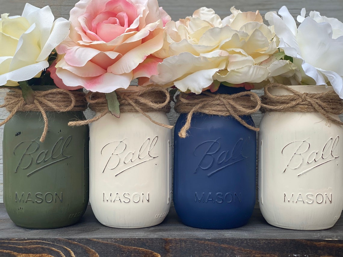 Distressed Mason Jars, Rustic Décor, Hand-painted - Etsy