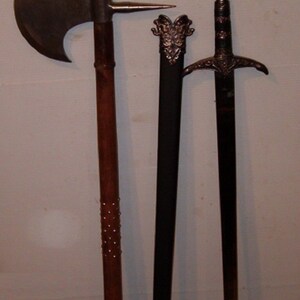 FREE SHIPPING , 2 Pc. Medieval Battle Axe / Sword Set, Studded Battle ...
