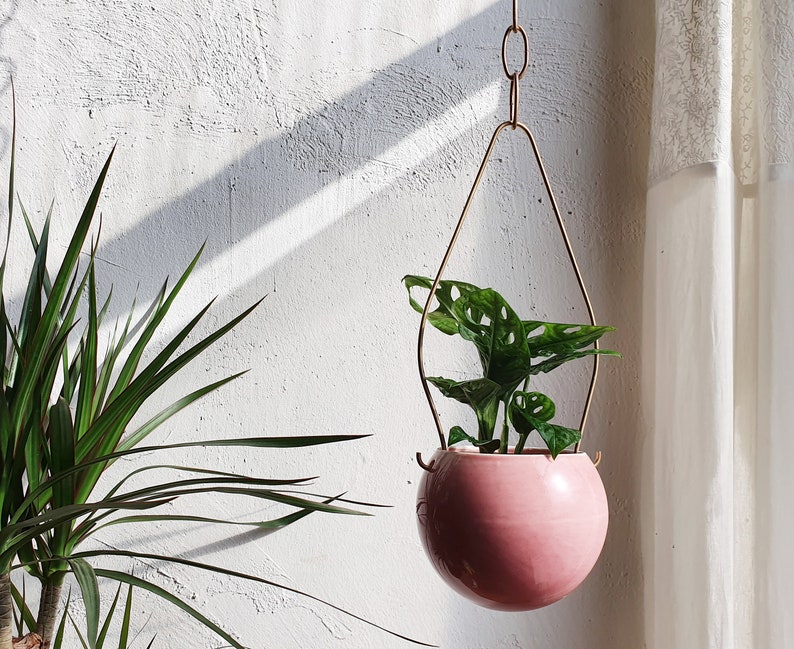 Ceramic Hanging Planter Pink Plant Pot for Live House Plants - Etsy