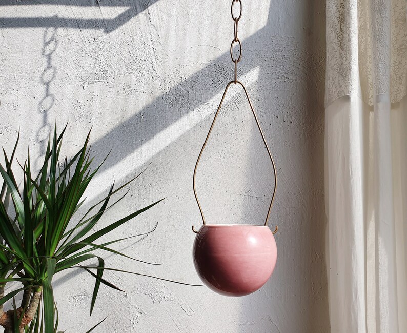 Ceramic Hanging Planter Pink Plant Pot for Live House Plants - Etsy