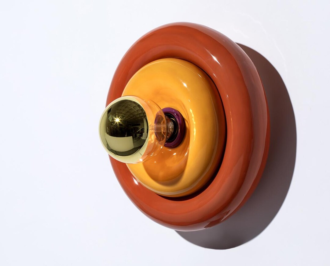 Ceramic Wall Lamp, Handmade Round Sconce Light, Colorful Flush Mount ...