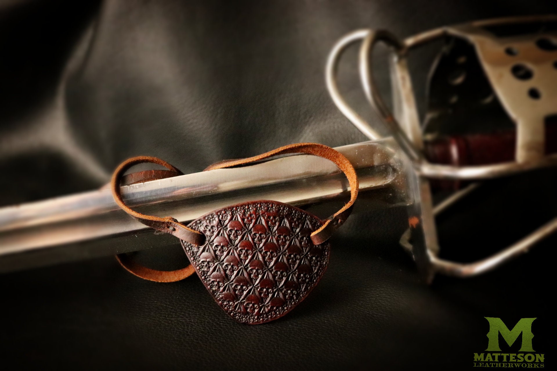 Leather Eye Patch With Hand Tooled Skull Design, Pirate Eye Patch ...