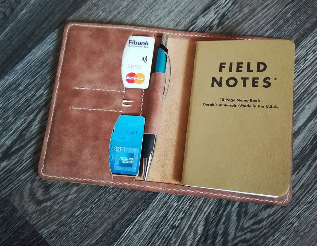 Leather Field Notes Cover With Pen Holder and Card Slots. Refillable ...