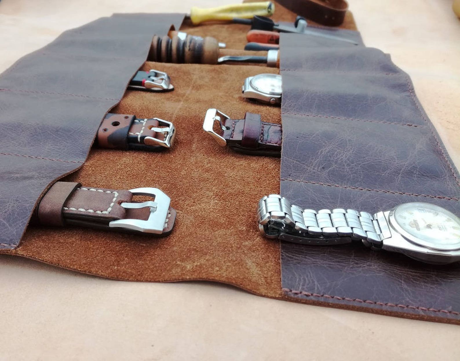 Personalized Leather Watch Roll With 6-14 Pockets Watch | Etsy