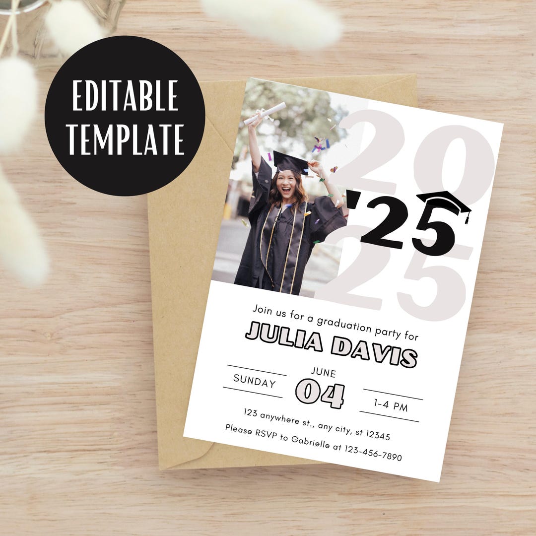 Modern Black and Tan Graduation Invitation Template | Class of 2025 ...