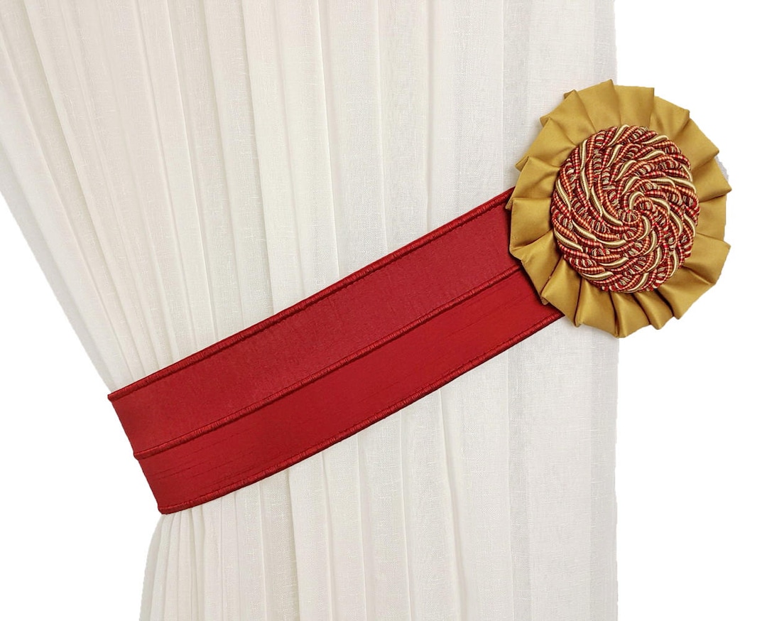 Burgundy Satin Curtain Tiebacks Floral Medallion Drapery Decor - Etsy UK