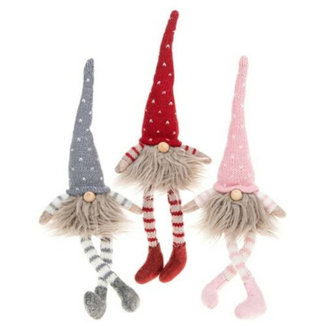 Gonk Christmas Decorations Stripy Dangle Leg Figures Festive Set of 3 ...