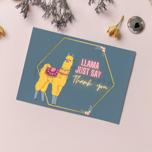 Printable Boho Llama Thank You Note 5x7 - Etsy