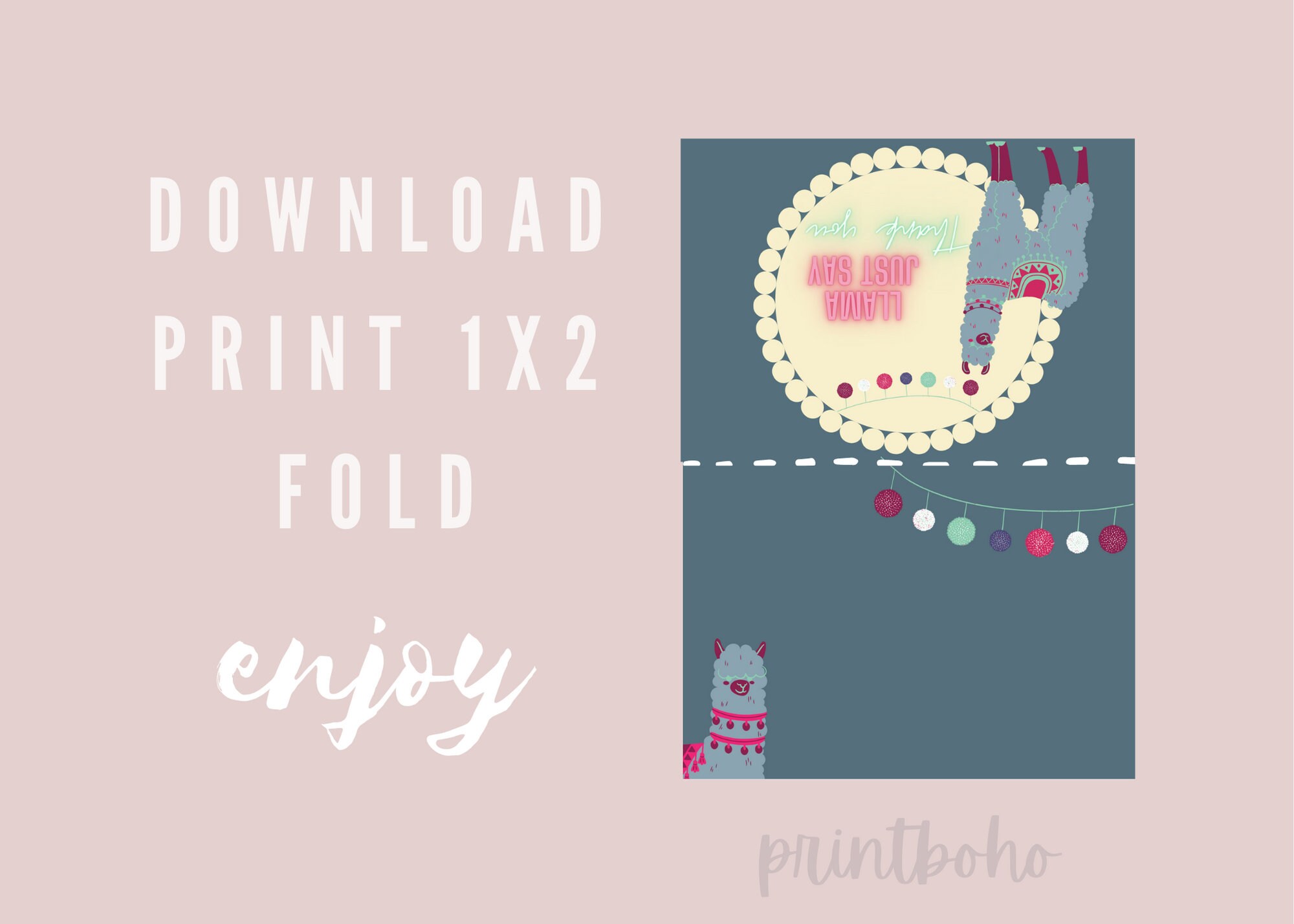 Printable Boho Llama Thank You Note 5x7 - Etsy