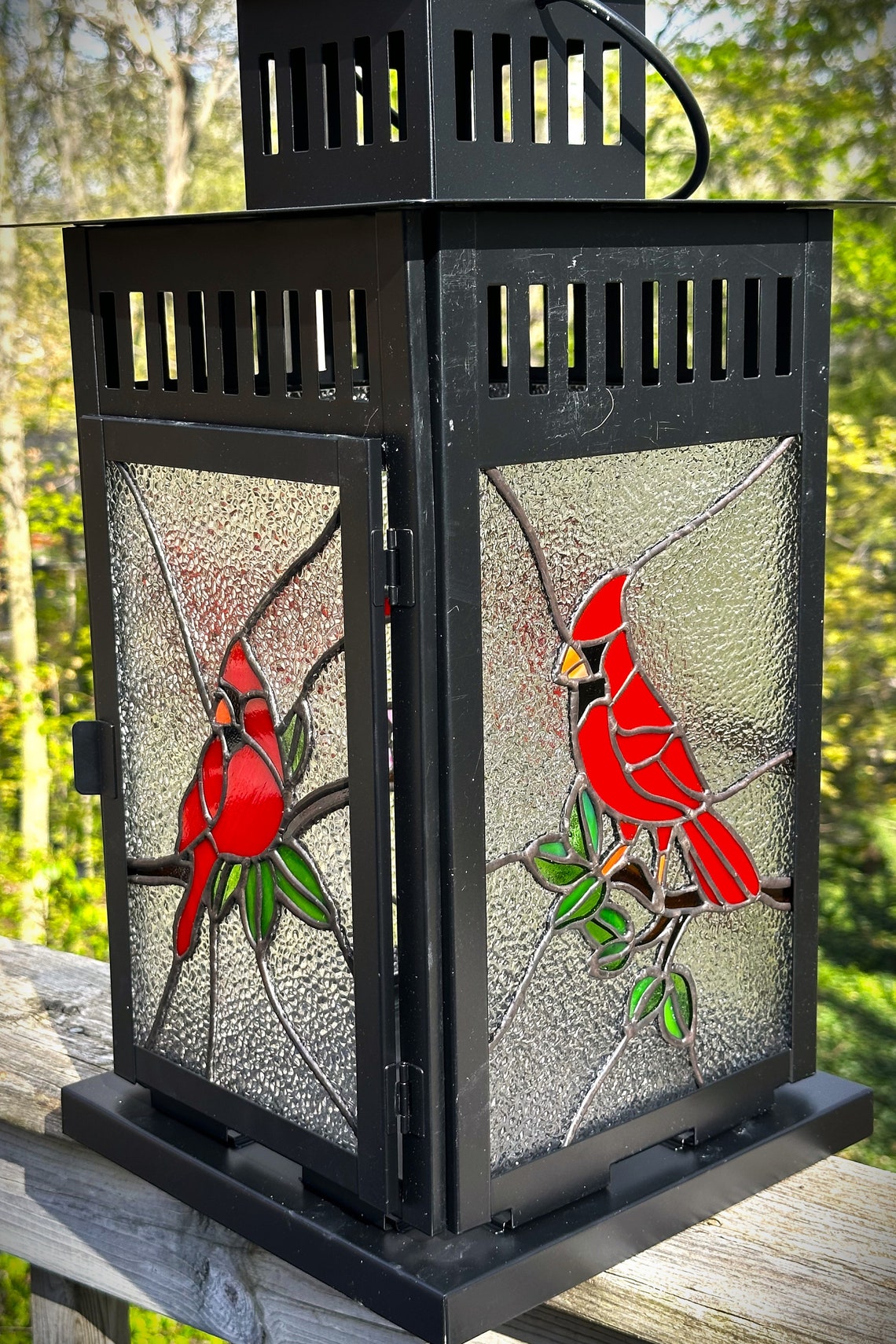Large Stained Glass Cardinal Lantern - Etsy