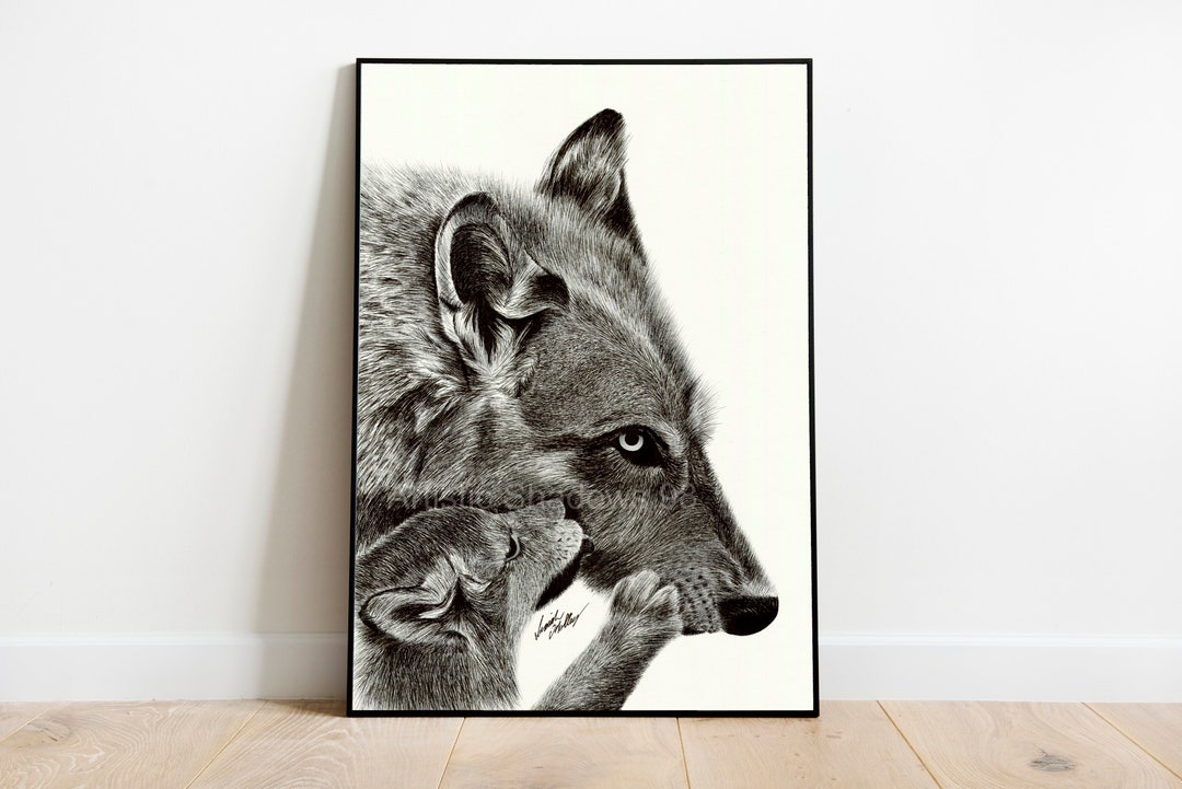 Wolf and Pup-wall Decor, Wolf Cub, Puppy, Baby Animal, Baby Room Decor ...