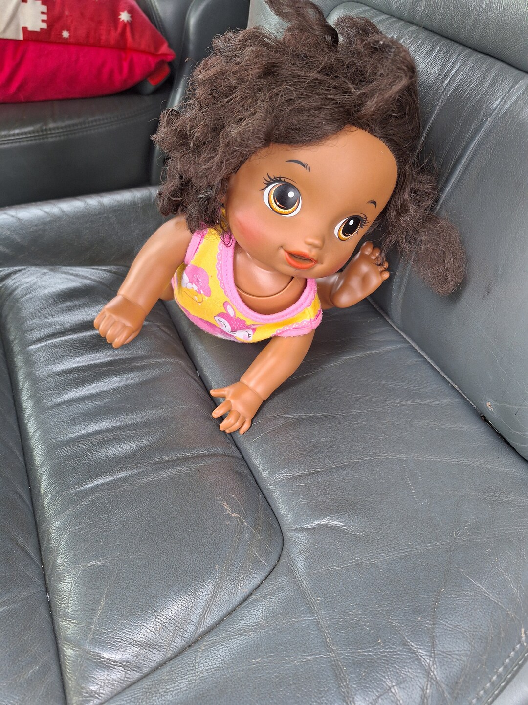 Baby Alive Baby Go Bye Bye Doll Brown Curly Hair African American Black ...