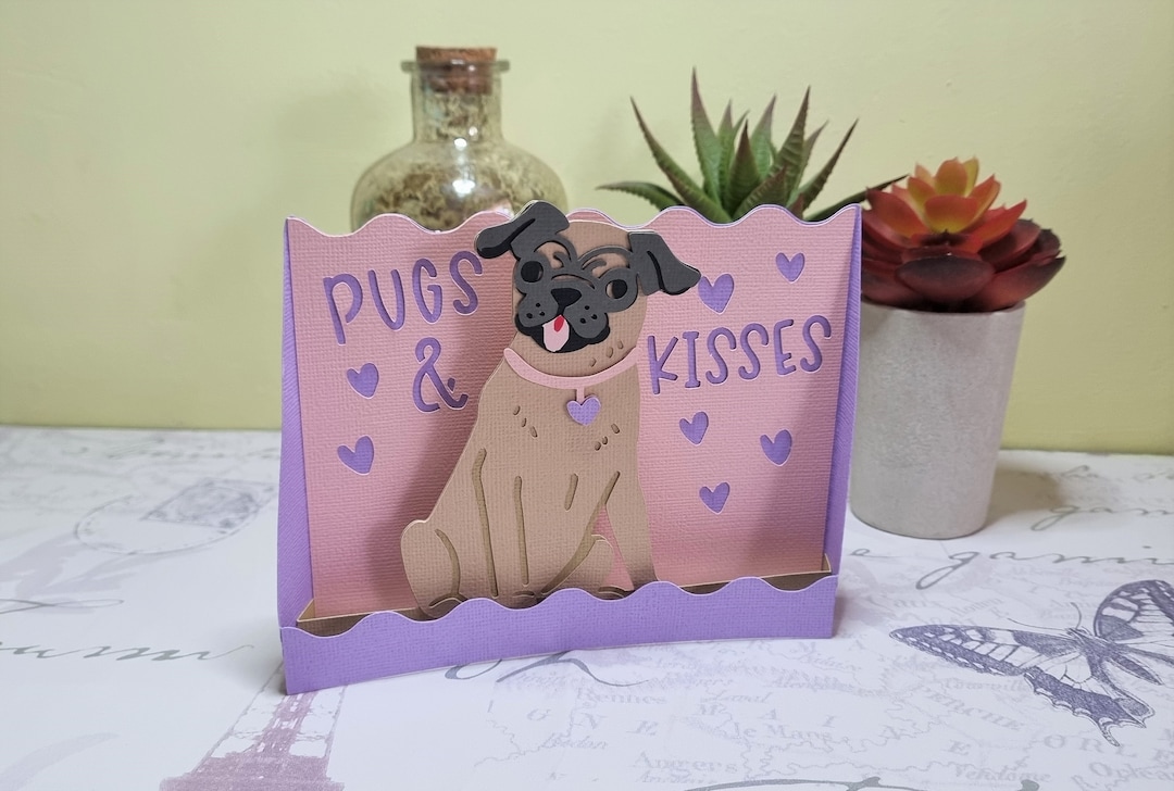 3D Pugs N Kisses Birthday Card / Pug Birthday Card / Pug 3D Card ...