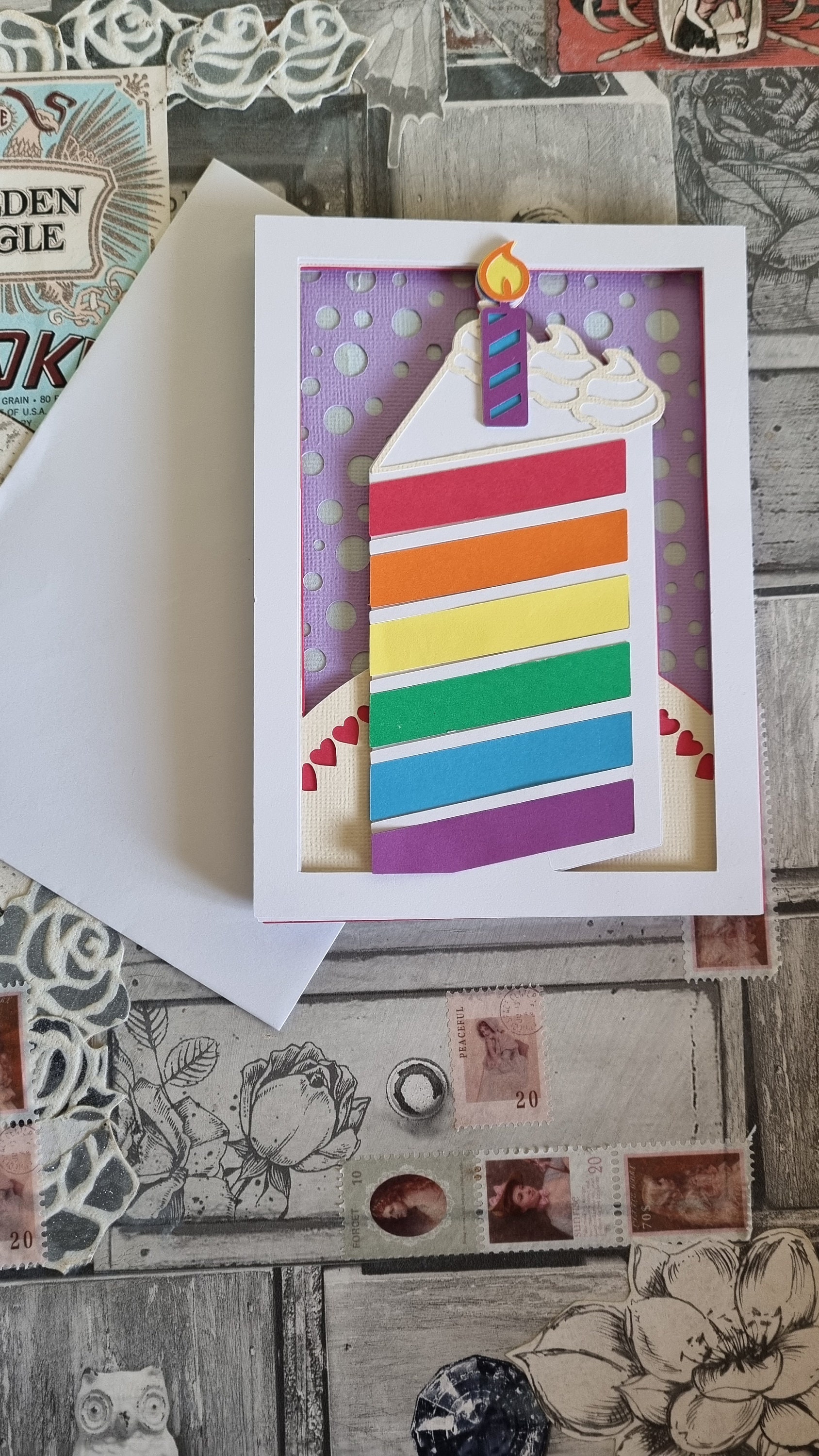 Rainbow Cake Birthday Card / Rainbow Cake / Rainbow Birthday / Handmade ...