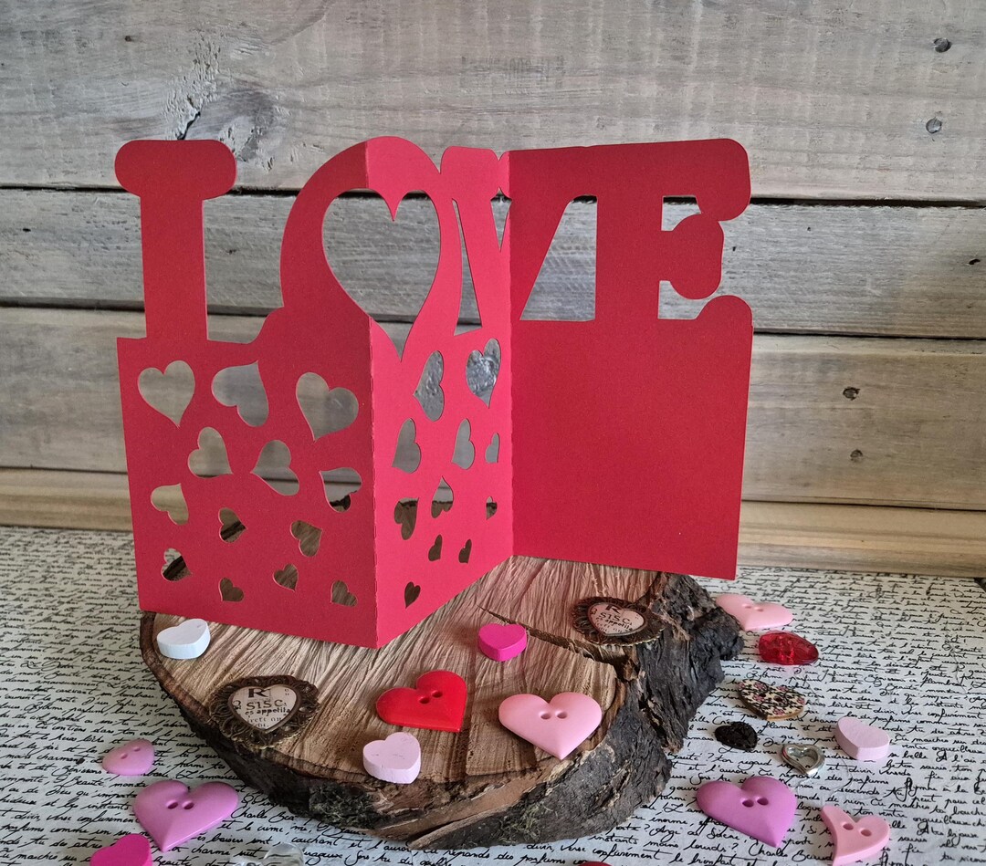 Handmade Love Card: Tri-fold Hearts Valentine's Day Card - Etsy