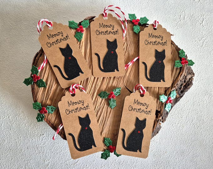 Set of 5 Meowy Christmas Cat Gift Tags / Christmas Cat Tags / Handmade ...