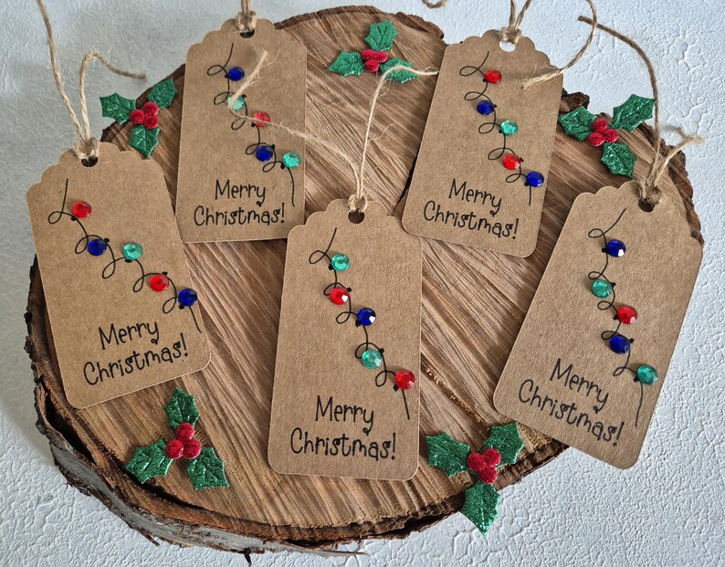 Set of 5 Christmas Lights Gift Tags / Handmade / Christmas Gift Tags ...