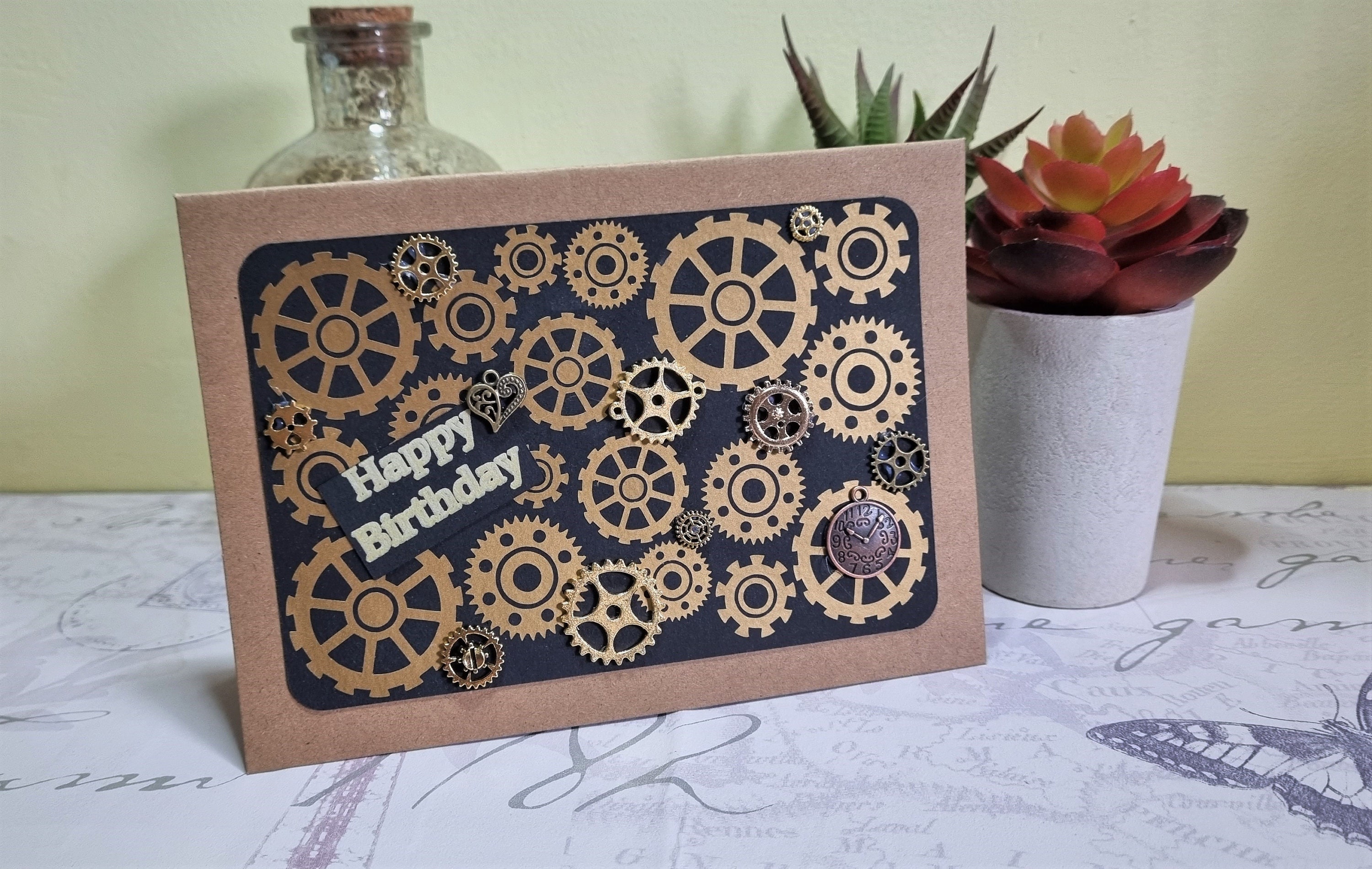 Steampunk Happy Birthday Card STEAMPUNK STYLE Handmade - Etsy