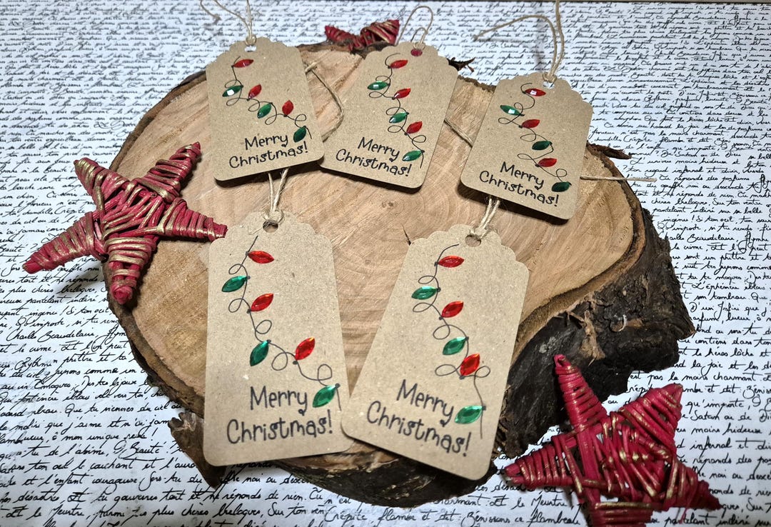 Set of 5 Christmas Lights Gift Tags / Handmade / Christmas Gift Tags ...