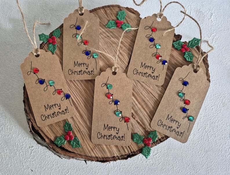 Set of 5 Christmas Lights Gift Tags / Handmade / Christmas Gift Tags ...