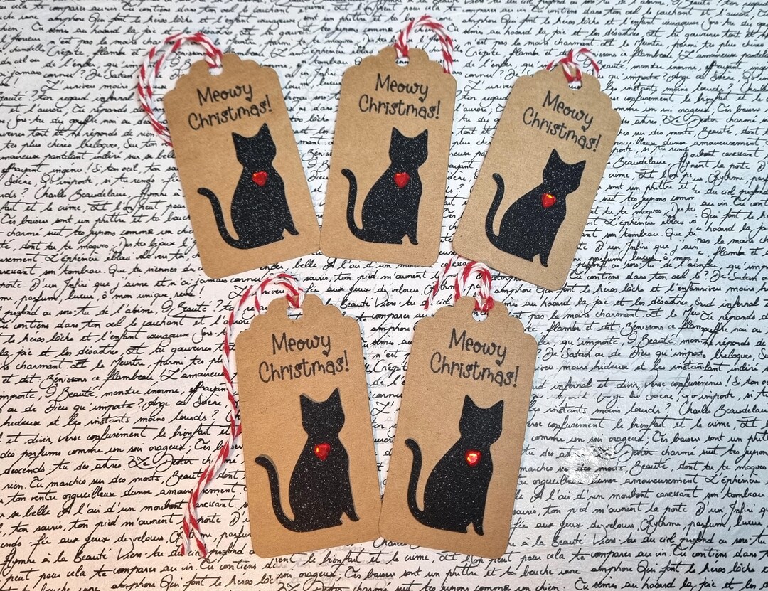 Set of 5 Meowy Christmas Cat Gift Tags / Christmas Cat Tags / Handmade ...