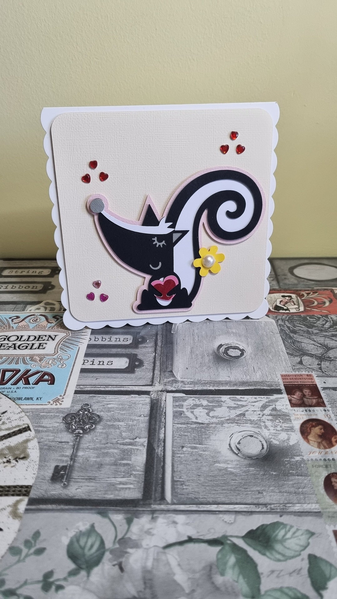 Skunk Valentines Day Card / LOVE / You're so Stinkin Cute / Handmade ...