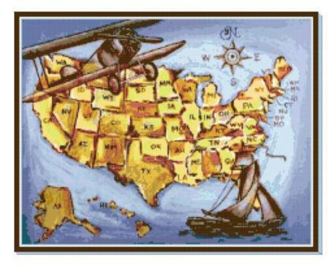 Americana Map Cross Stitch Chart - Etsy