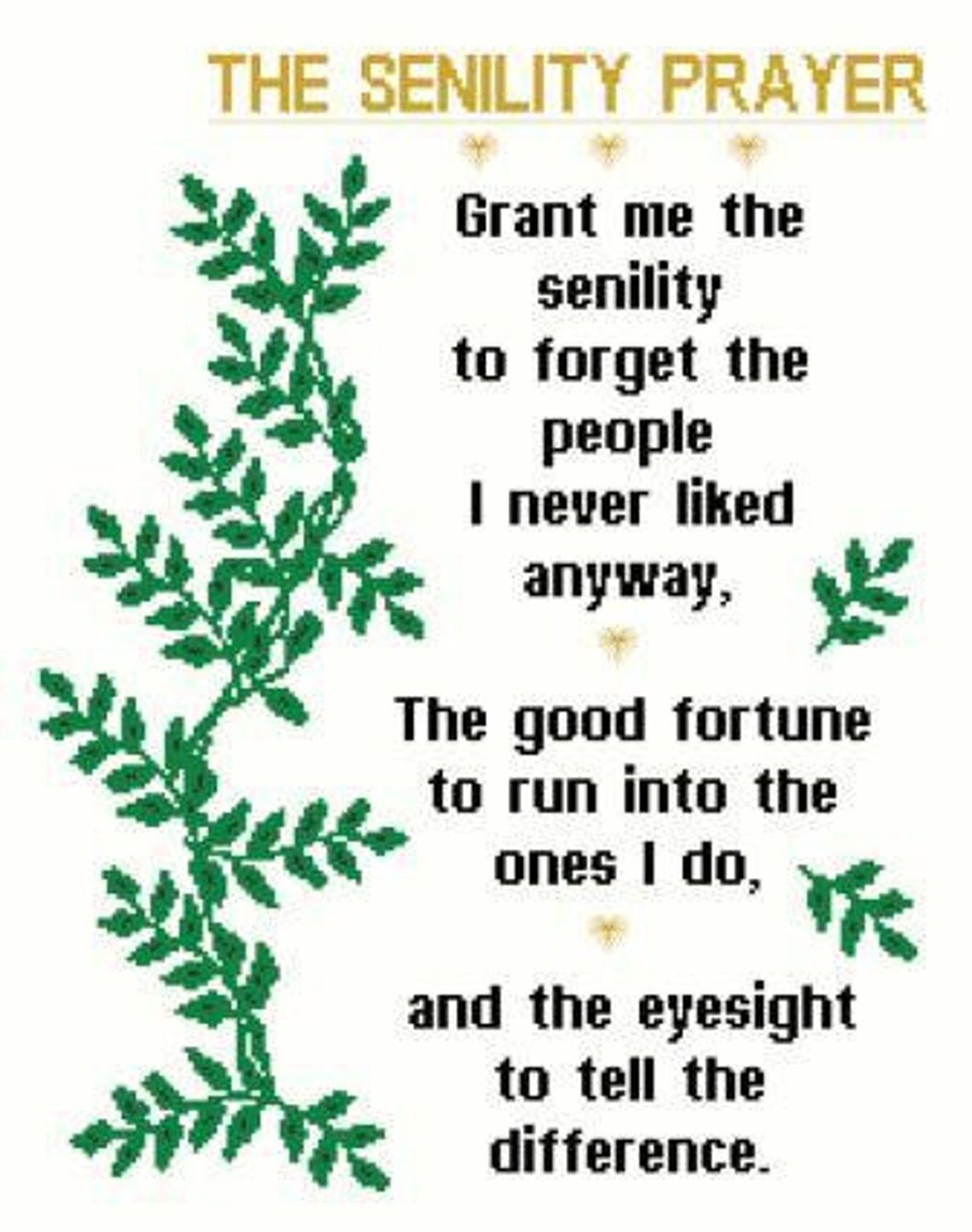 Senility Prayer Cross Stitch Chart - Etsy