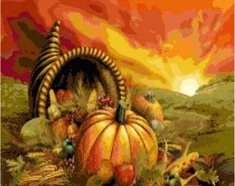 Give Thanks Cornucopia Cross Stitch Printed Pattern Leaflet ...