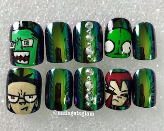 Invader Zim Press Ons Gir Nails Y2K Nails Cute Press on Nails Invader ...