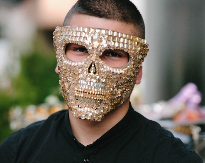 Gold Skull Mask, Full Face Mask for Festival Outfit. Burning Man ...