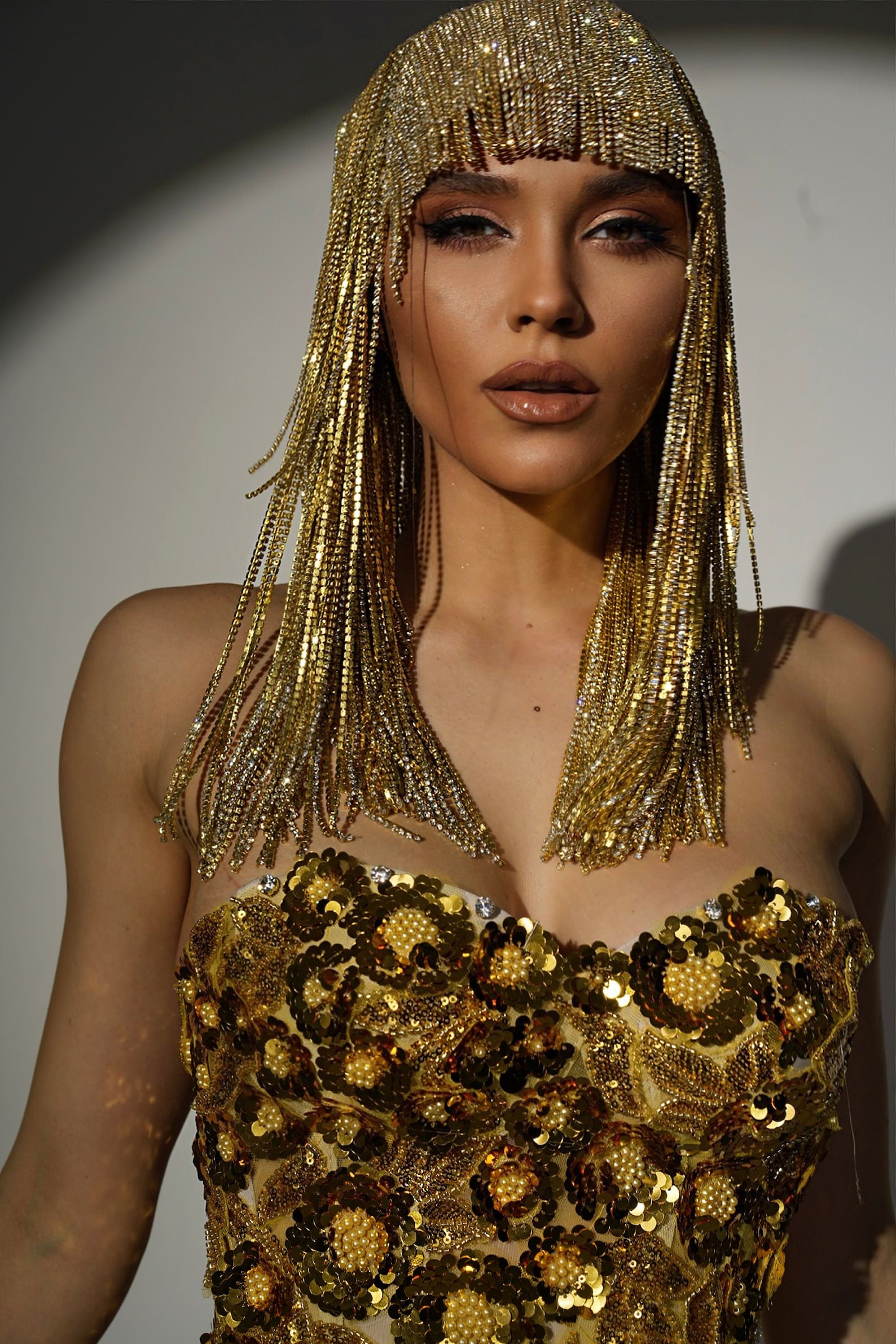 Cleopatra Headpiece Rhinestone Wig. Gold Chain of the Egyptian - Etsy