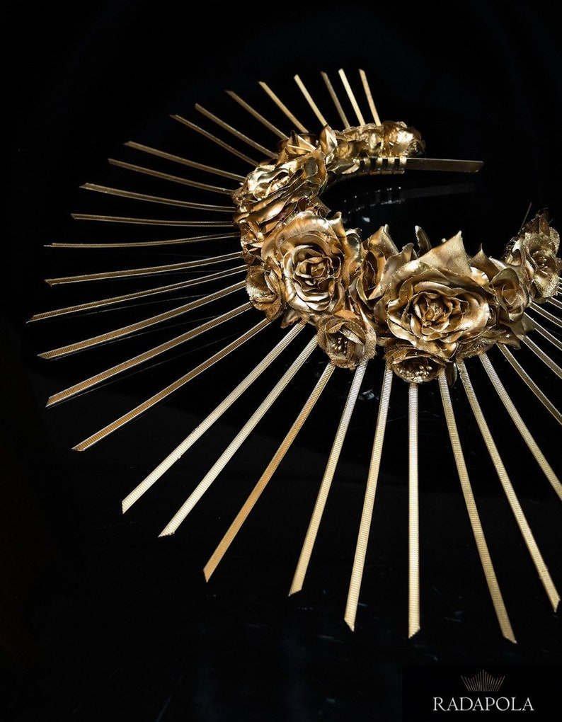 Golden Halo Crown, Sunburst Crown. Rose Halo Headband. Festival Crown ...