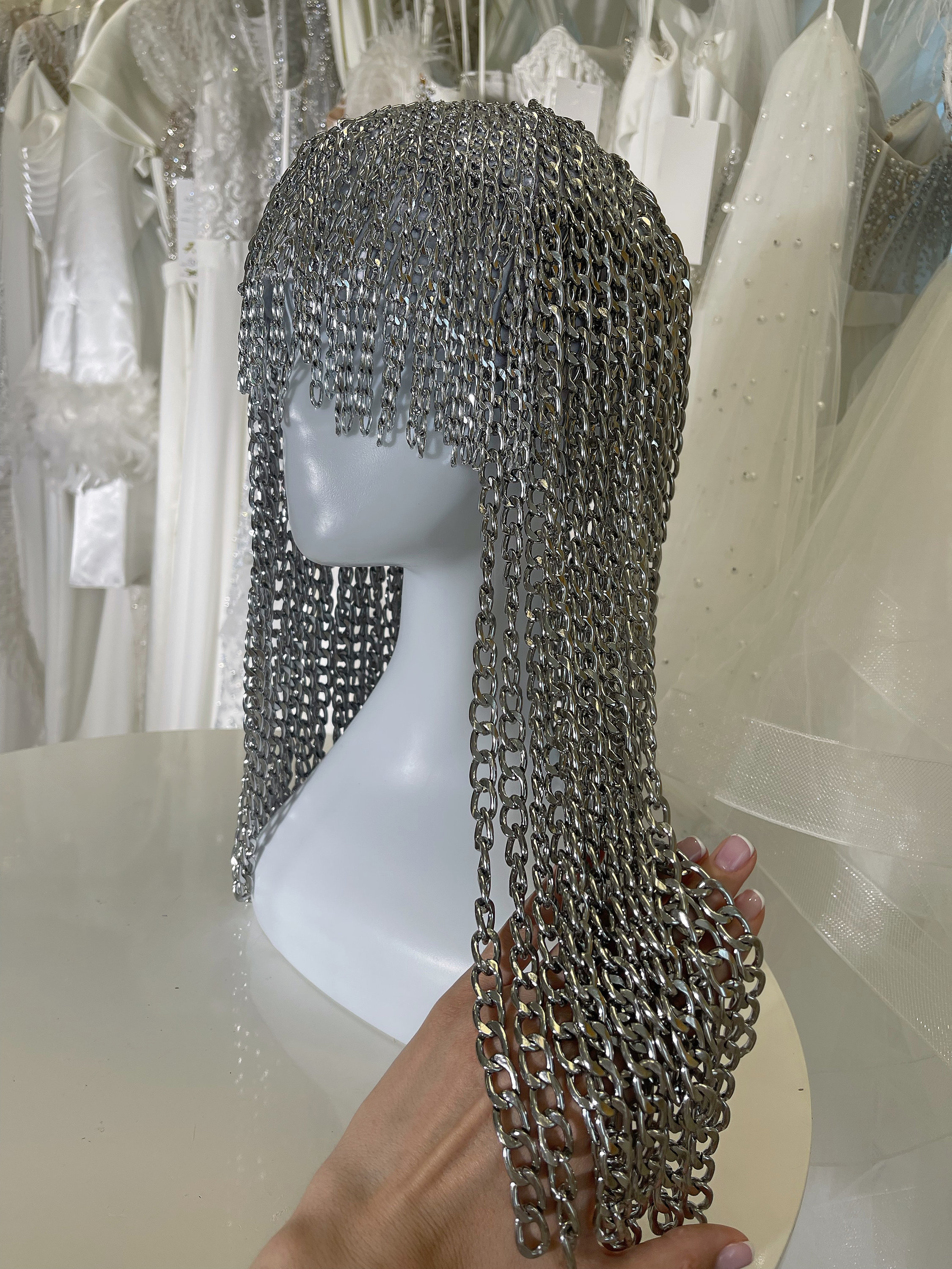 Metal Silver Wig Head Chain Headpiece. Burning Man Cosplay Wig Festival ...