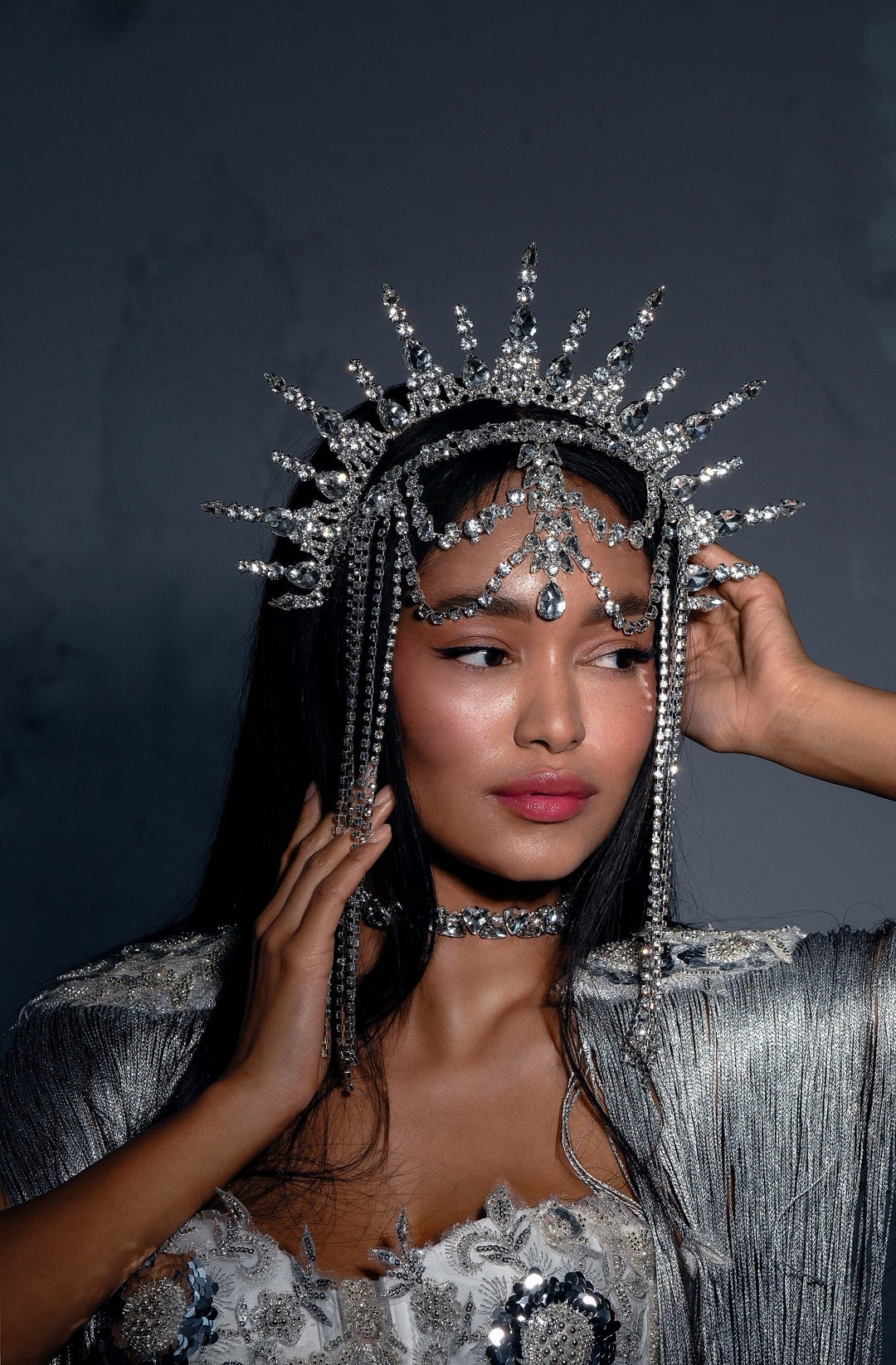 Silver Goddess Halo Crown. Sunburst Crown Rhinestone Headpiece ...