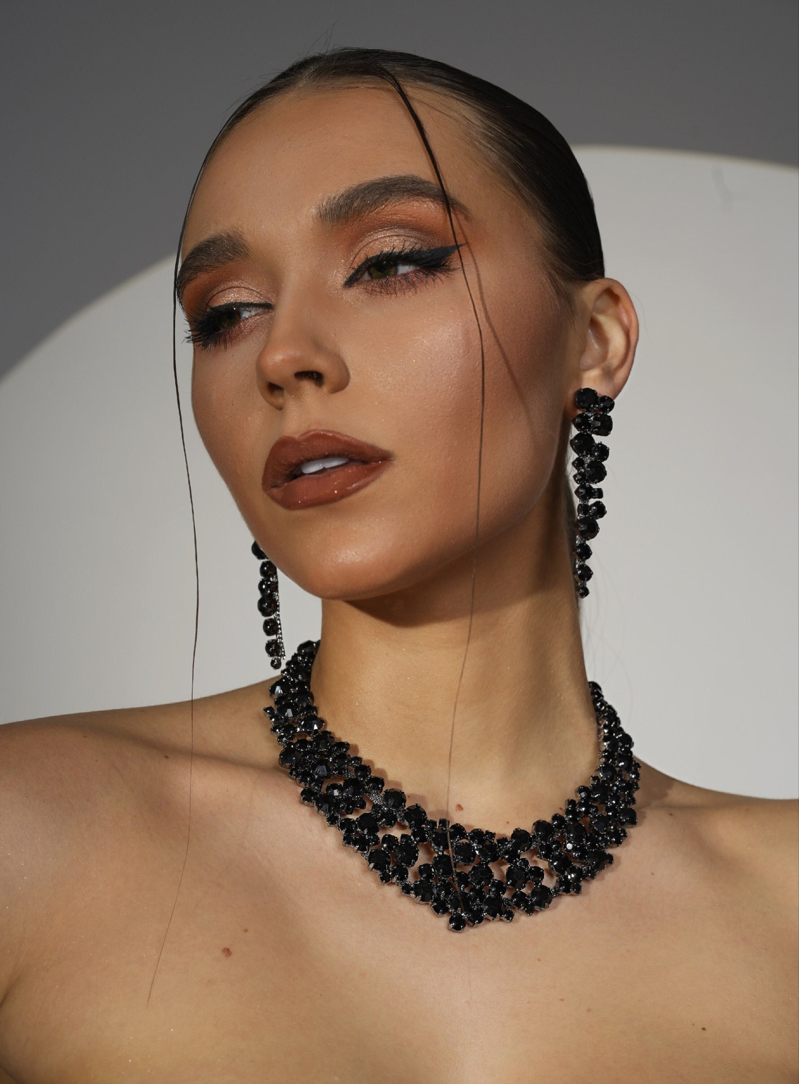Black Bridal Necklace and Earrings Set Rhinestone Necklace Bling ...