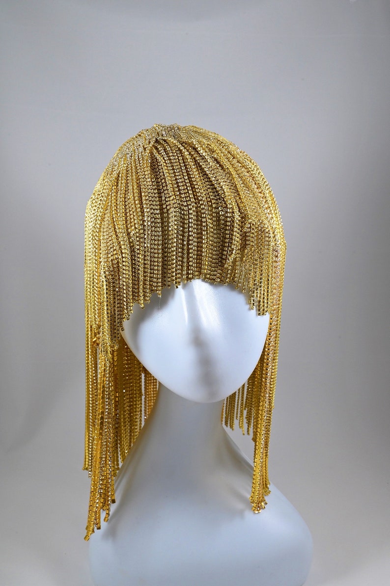 Cleopatra Headpiece Rhinestone Wig. Gold Chain of the Egyptian - Etsy