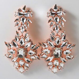 Rhinestones Oversized Earrings. Gold Earrings-contestants. Large ...