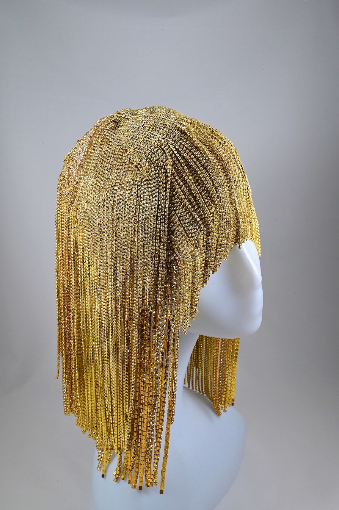 Cleopatra Headpiece Rhinestone Wig. Gold Chain of the Egyptian - Etsy