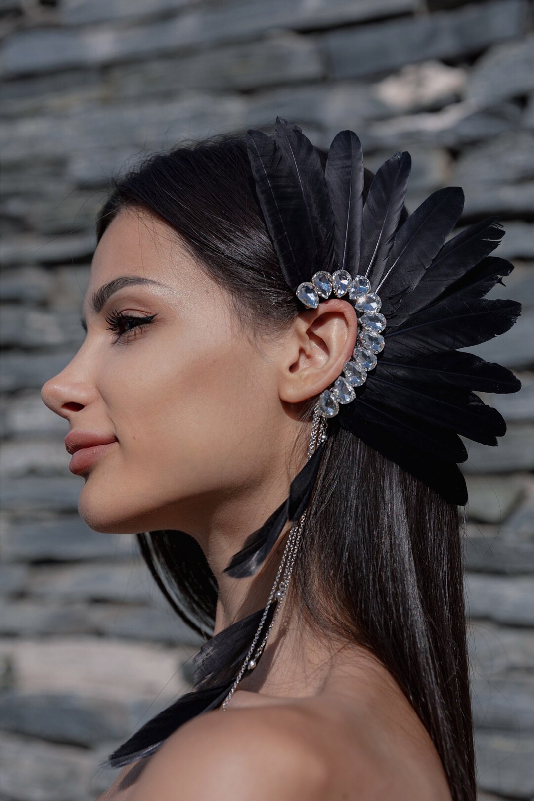 Black Feather Ear Cuff, Gothic Halloween Accessory. Festival Wing Ear ...